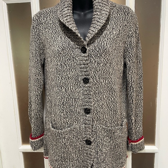 Roots | Sweaters | Roots Black And Gray Knit Cardigan With Red Accents ...